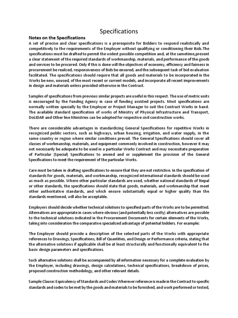 Specifications: Notes On The Specifications | PDF | Specification ...