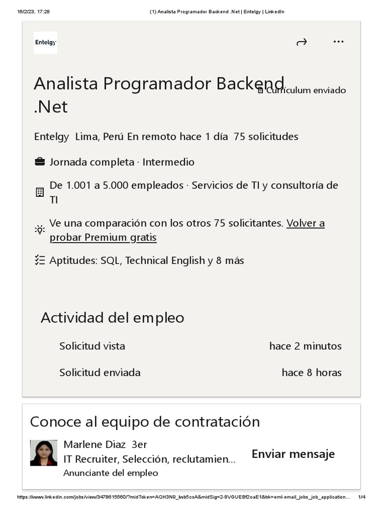 Analista Programador Backend .Net - Entelgy - LinkedIn | PDF | Software | Gestión de tecnología ...