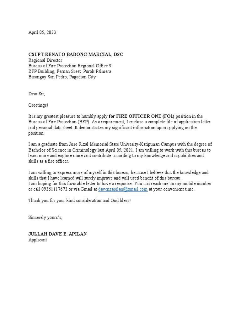 BFP Application 1 | PDF