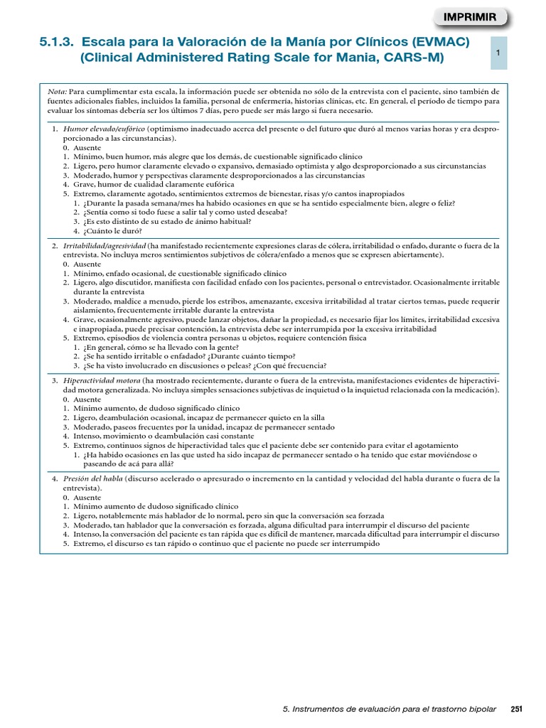 Escala para La Valoración de La Manía Por Clínicos (EVMAC) (Clinical ...