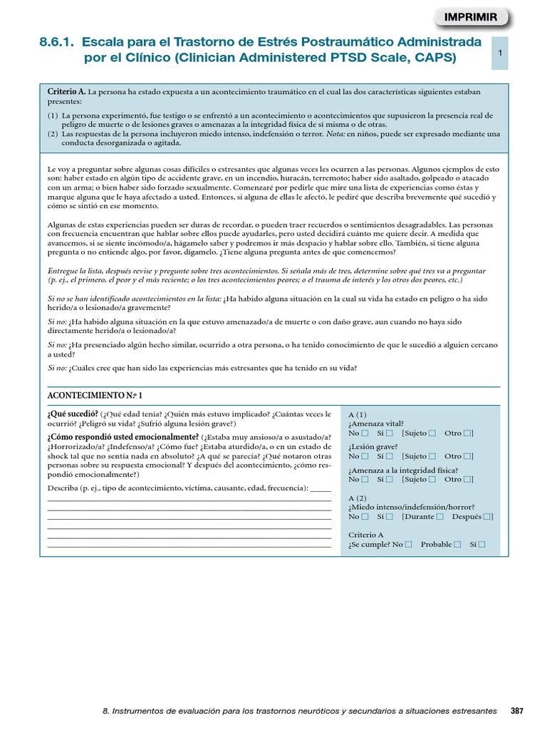 Escala para el Trastorno de Estrés Postraumático Administrada por el ...