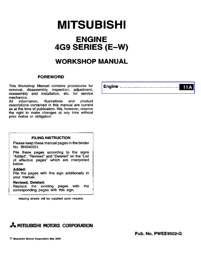 Mitsubishi 4G93-SOHC Workshop Manual - Compressed | PDF