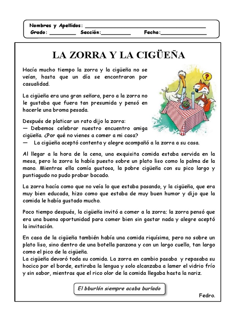 FÁbula La Zorra Y La CigueÑa Pdf