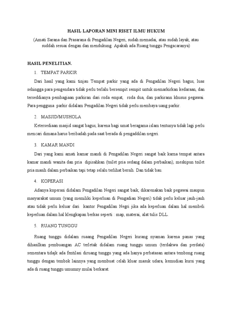 Hasil Laporan Mini Riset Ilmu Hukum Kel. 1 | PDF