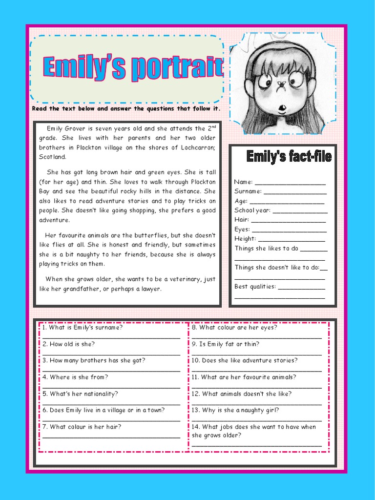 Emilys Portrait Reading Comprehension Exercises - 5401 | PDF | Games ...