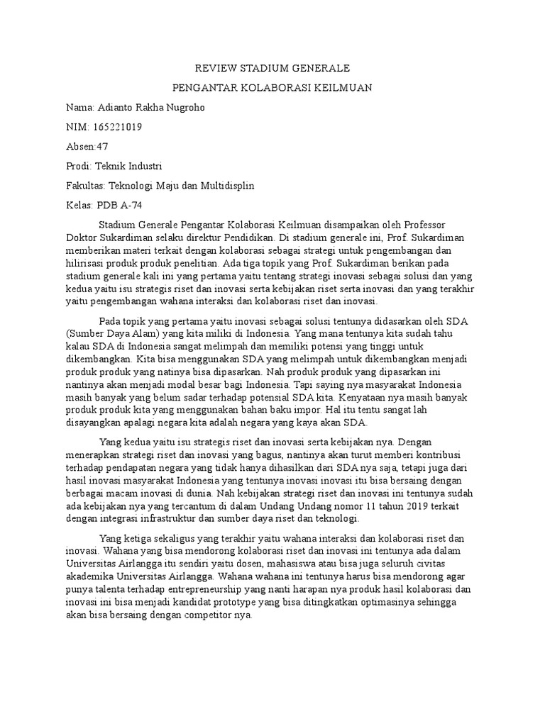 Adianto Rakha Nugroho - Review Stadium Generale - Pengantar Kolaborasi Keilmuan - PDB A-74 | PDF
