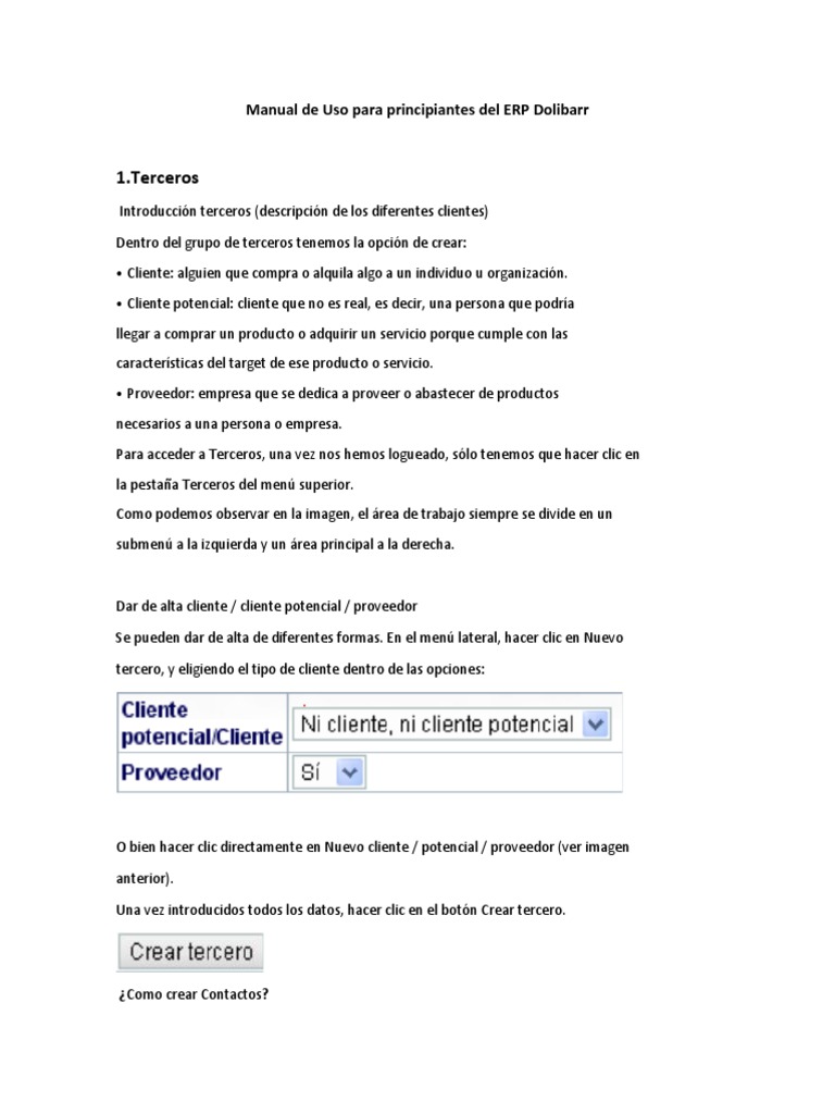 Manual de Uso ERP Dolibarr | PDF | Cliente | Tecnologías de la información