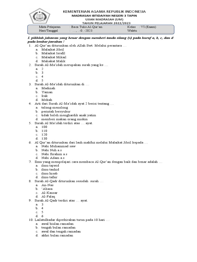 Soal BTA Kls 6 Smester 2 UM A TERBARU | PDF