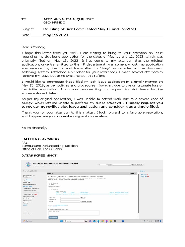 Application For Sick Leave Letter | PDF