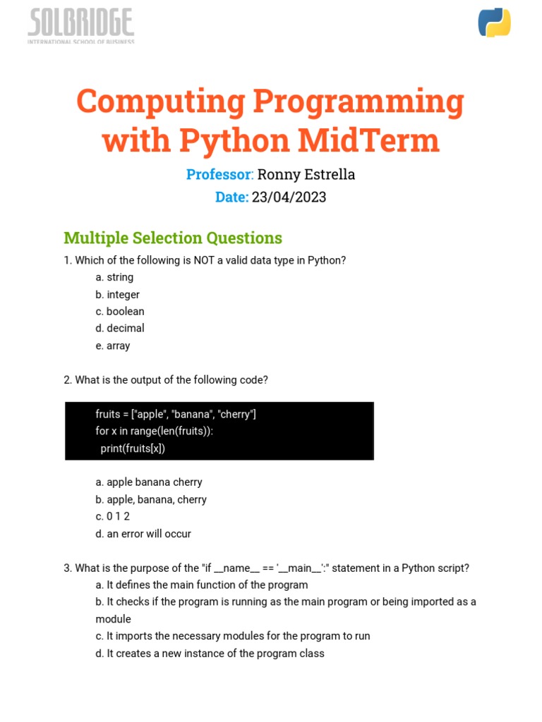 20230424 Computer Programing Python - Midterm (1) | PDF | C (Programming Language) | Programming