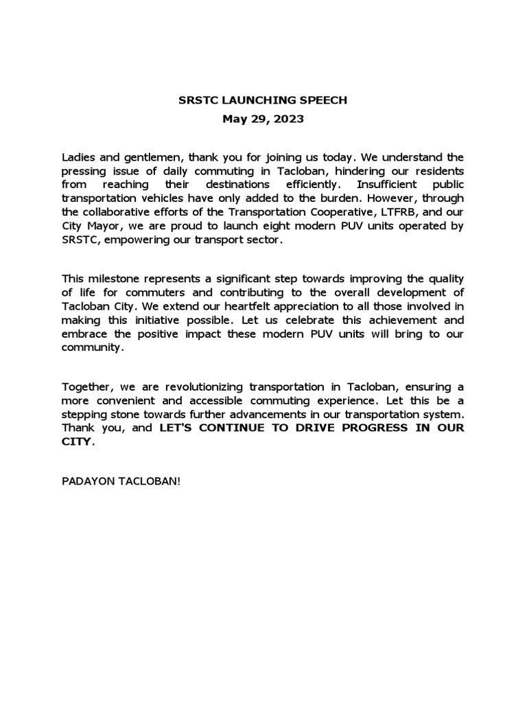 SRSTC Launching Speech | PDF