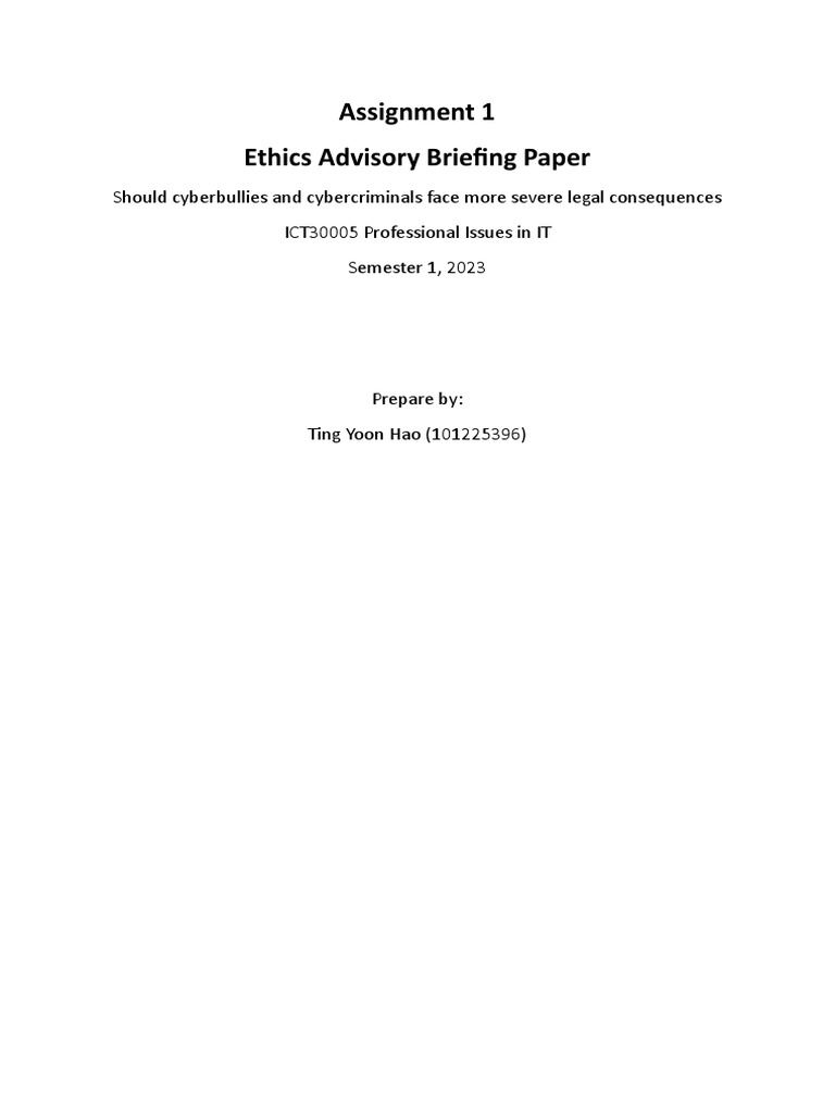 Ethics Advisory Briefing Paper | PDF | Cyberbullying | Cybercrime