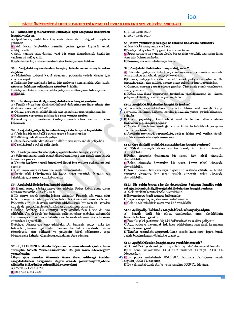 Kıymetli Evrak Sınav Soruları | PDF