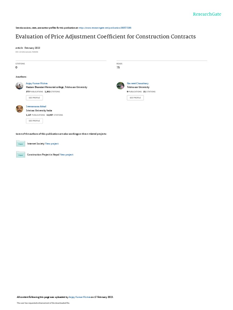 Evaluation of Price Adjustment Coefficient For Construction Contracts ...