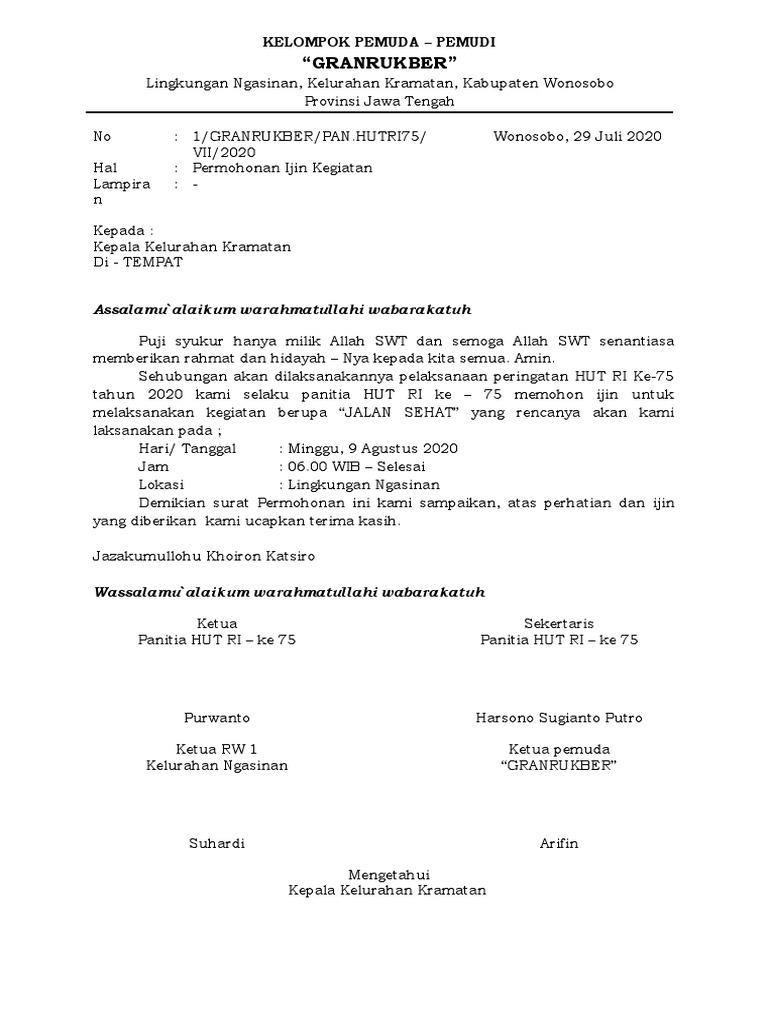 SURAT permohonan ijin jalan santai | PDF