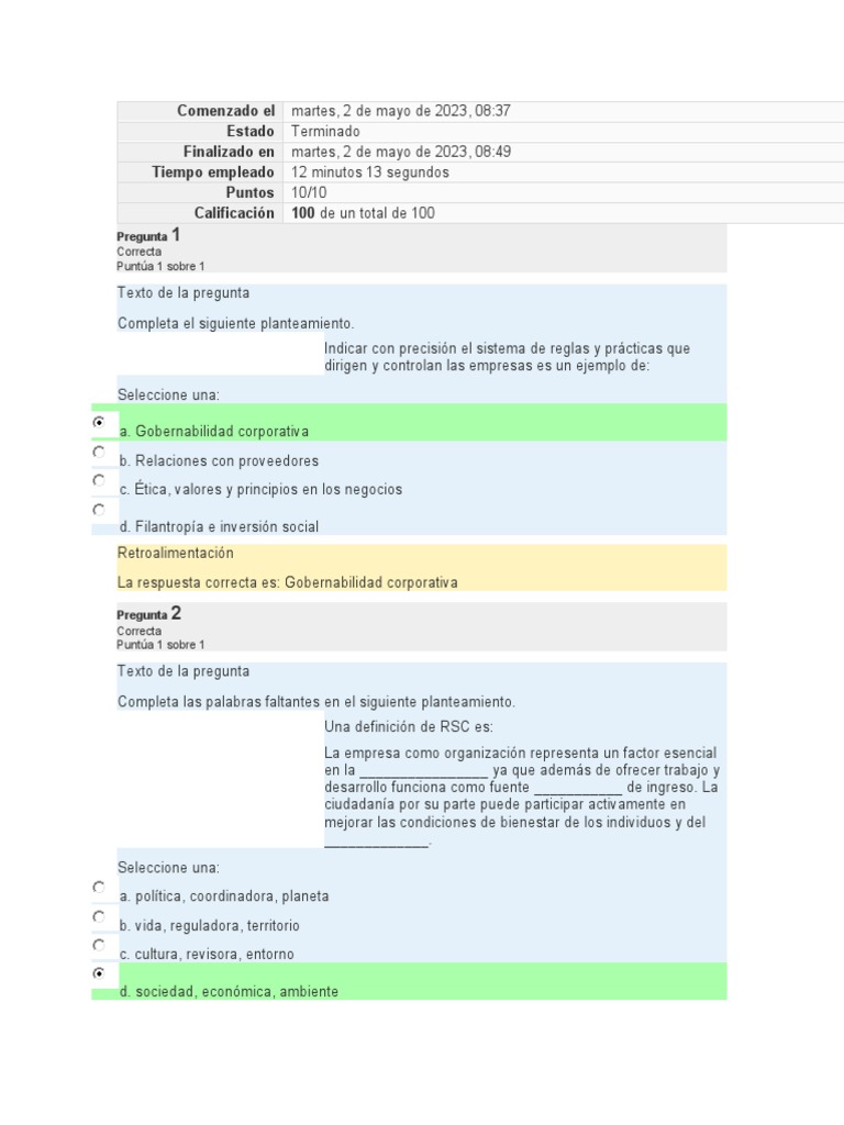 EA5. Responsabilidad Social y Corporativa Examen Intento 1 | PDF | Responsabilidad social ...