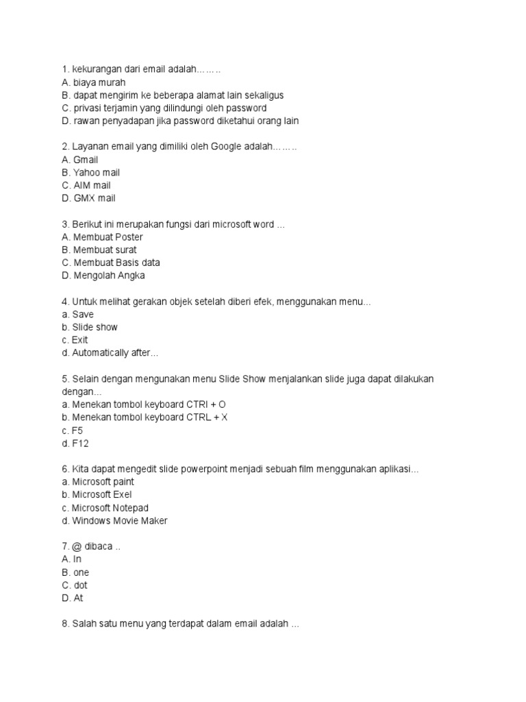 Soal TIK SD | PDF