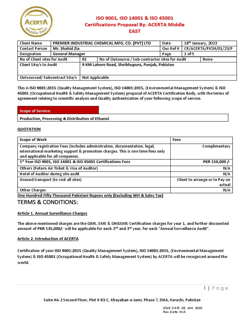 ISO Certification Proposal | PDF | Iso 9000 | Audit