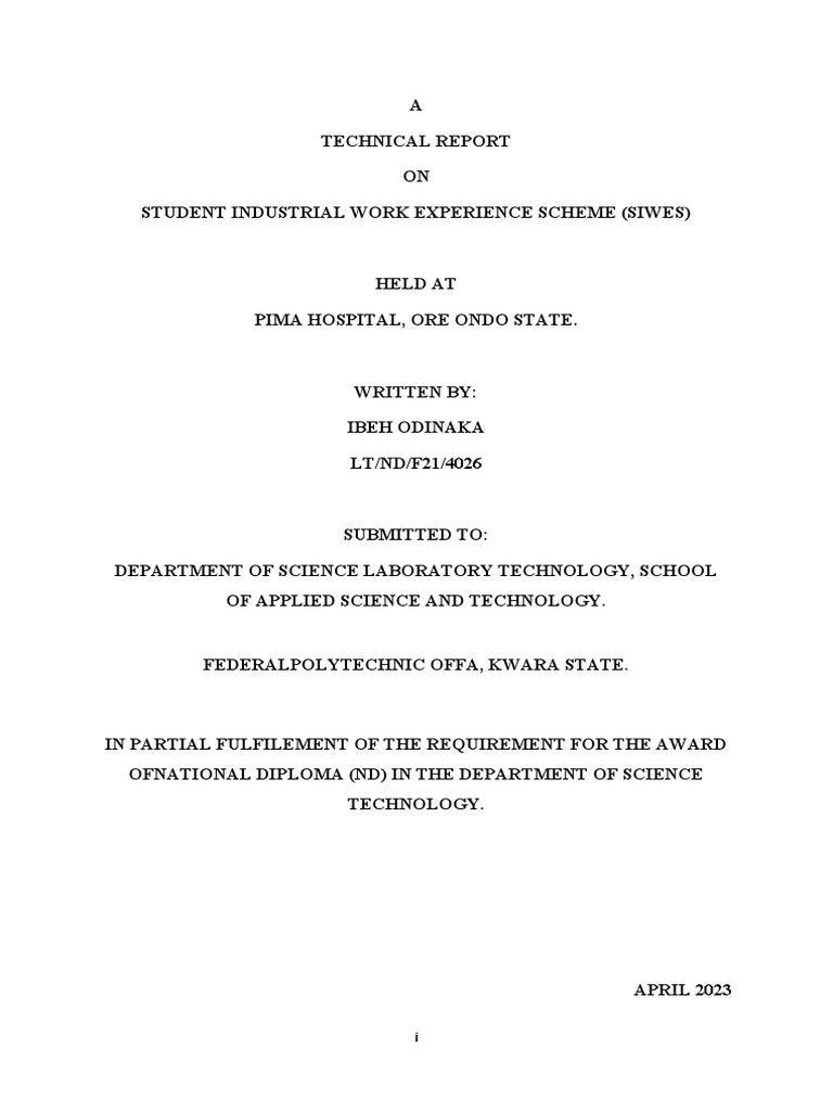 Siwes Project | PDF | Malaria | Plasmodium