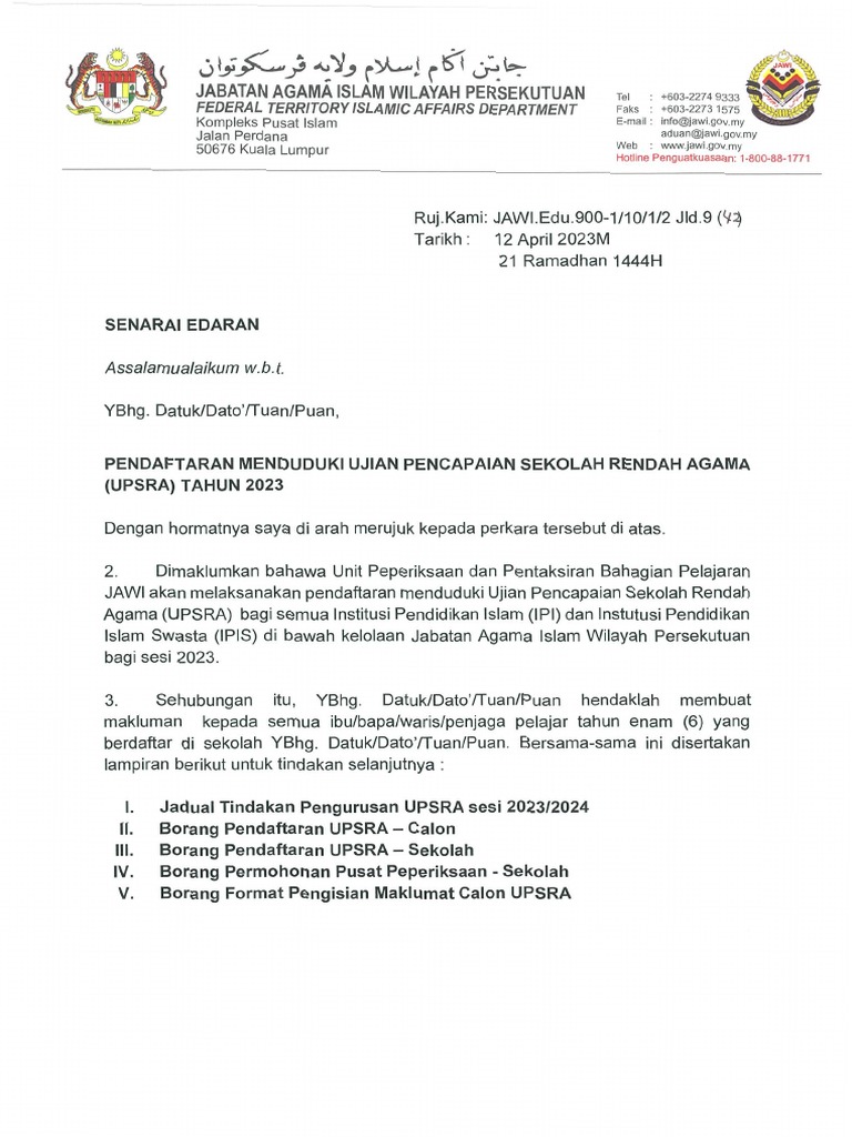 Pendaftaran Menduduki Upsra 2023 | PDF