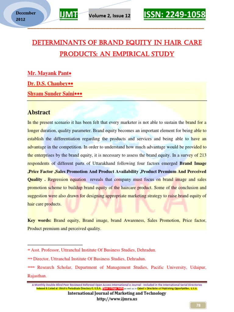 Determinants of Brand Equity in Hair Care products An Empirical Study ...