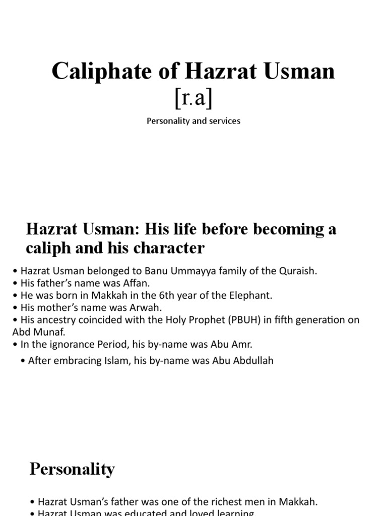 Caliphate of Hazrat Usman (R | PDF | Muhammad | Umar