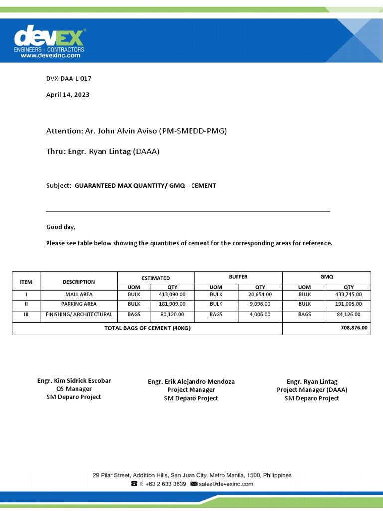 GMQ - Cement April 14, 2023 | PDF | Concrete | Real Estate