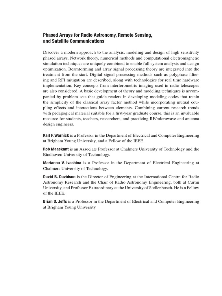 Phased Arrays For Radio Astronomy, Remote Sensing, and Satellite Communications | PDF