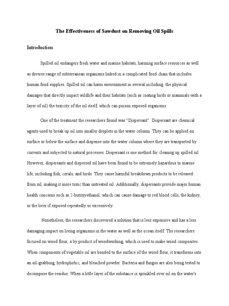Sawdust as an Oil Spill Absorbent | PDF | Oil Spill | Water