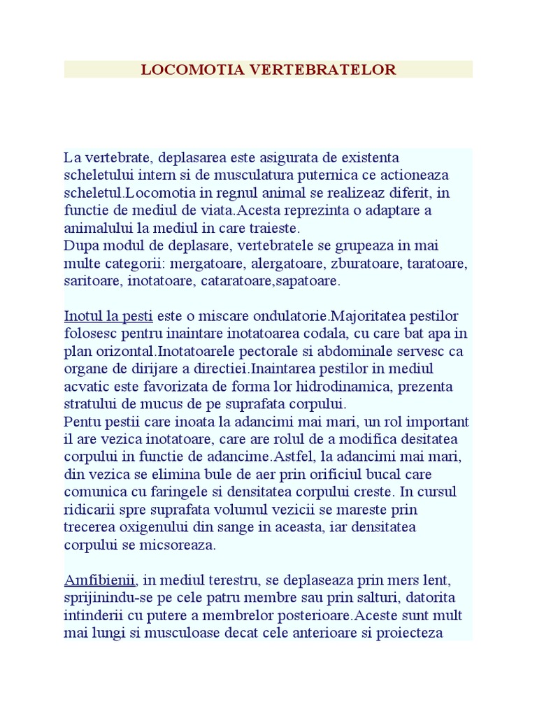 Locomotia Vertebratelor | PDF