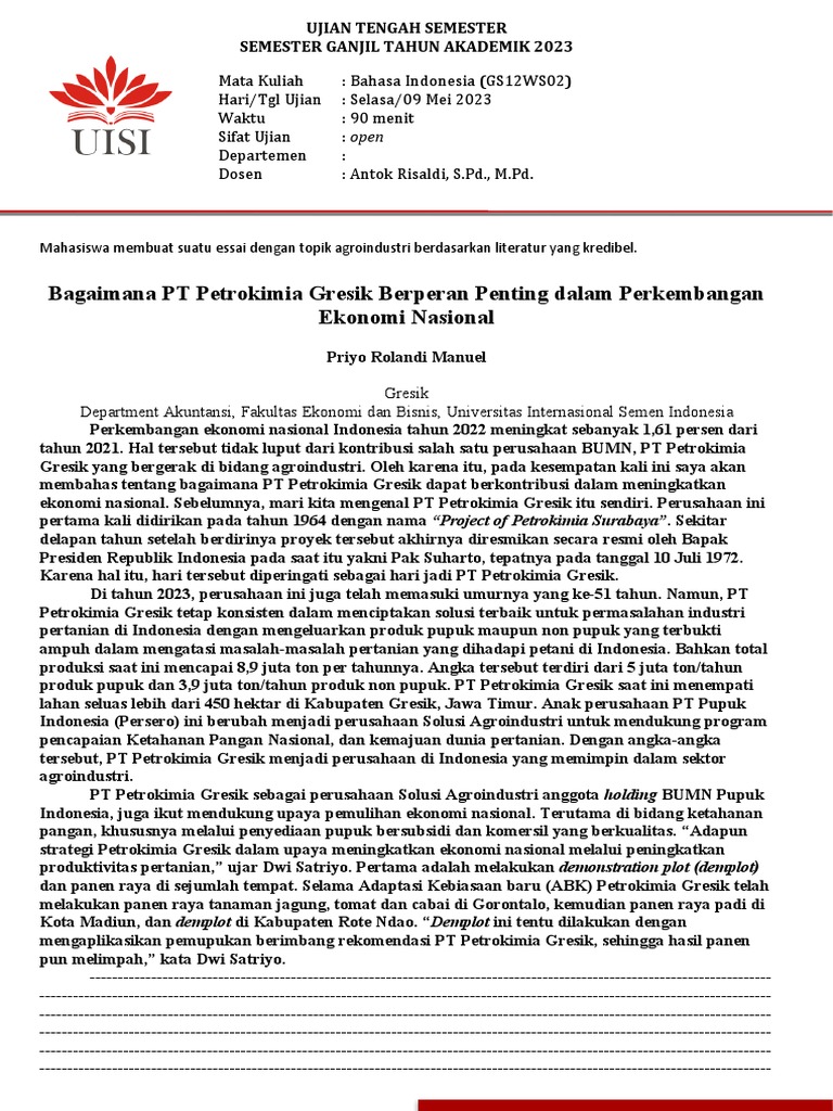Format Lembar Soal UTS BAHASA INDONESIA | PDF