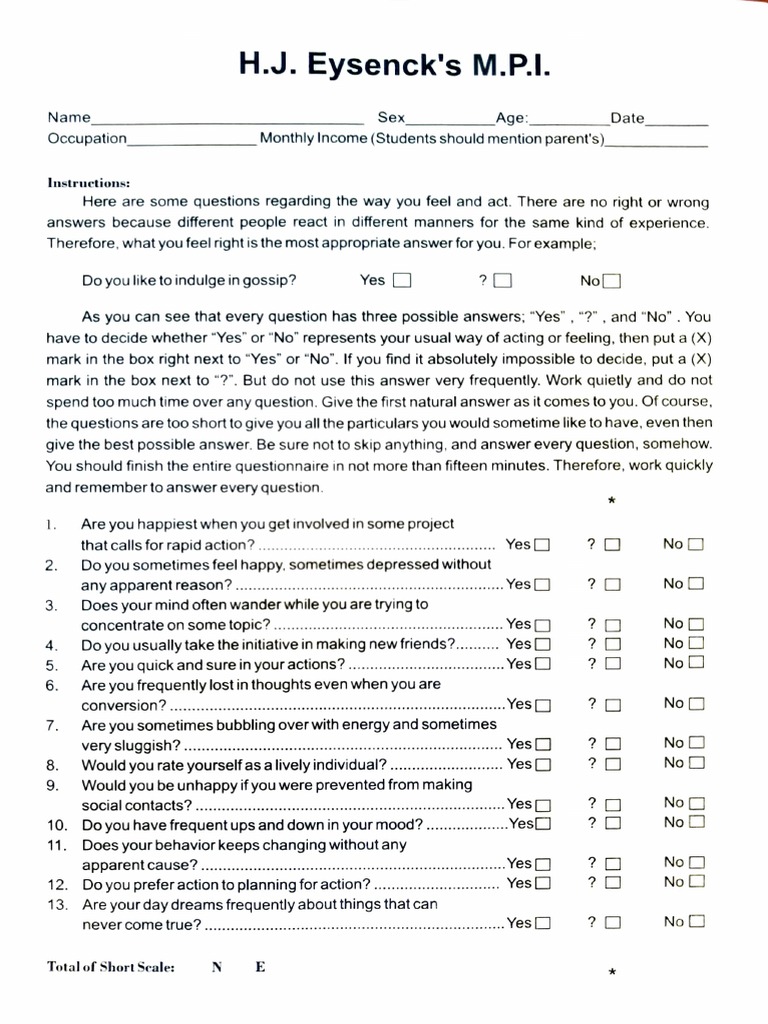 Maudsley Personality Inventory Test | PDF | Metaphysics Of Mind | Cognition