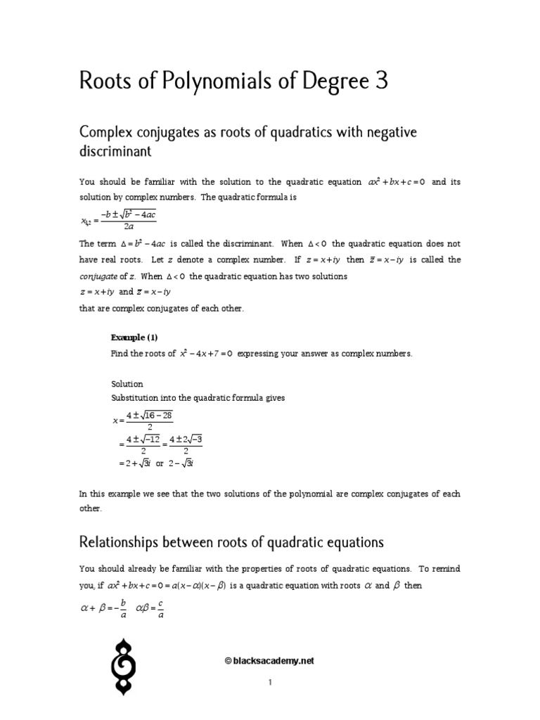 Roots of Polynomials of Degree 3 | PDF