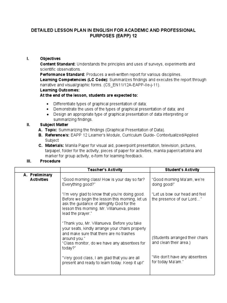 Detailed Lesson Plan in Eapp | PDF