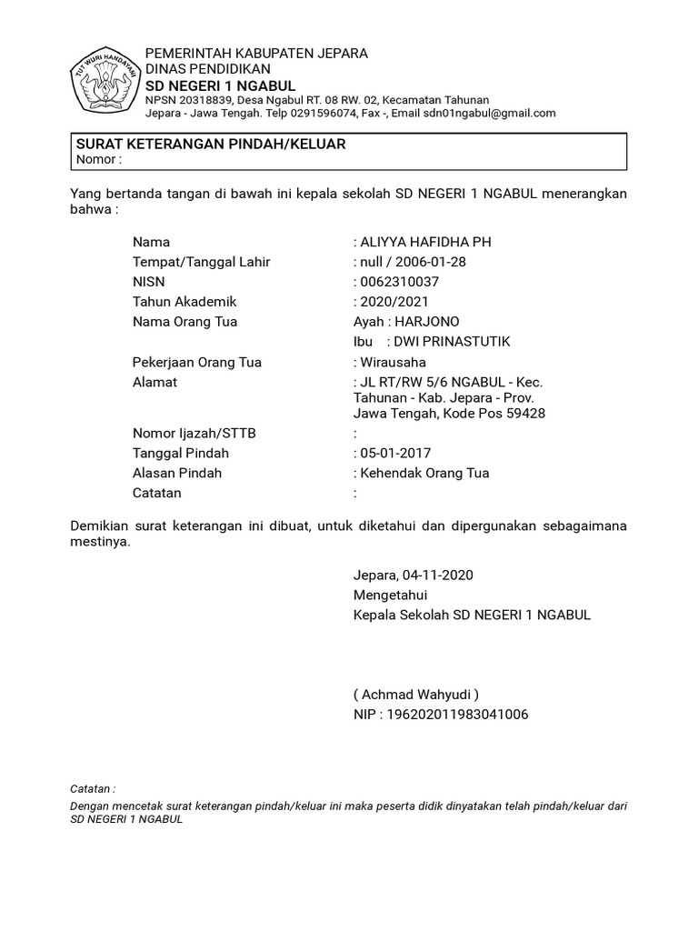 SD Negeri 1 Ngabul: Nomor | PDF