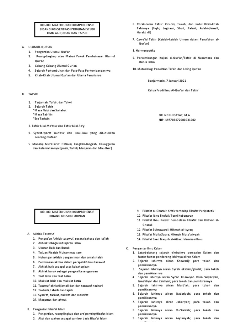 Kisi-Kisi Ujian Komprehensif Prodi IAT | PDF