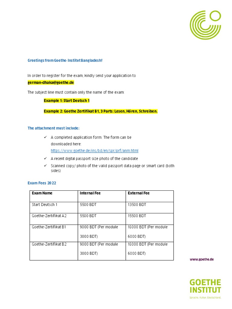 Goethe Exam Registration Guide | PDF | Career & Growth