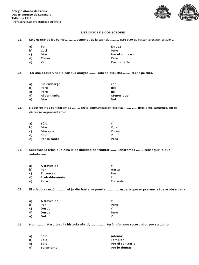Ejercicios de Conectores | PDF