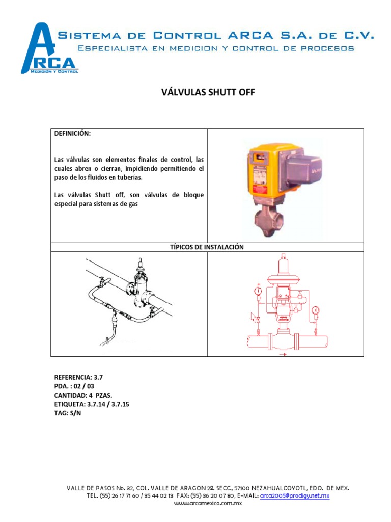 Válvulas Shut Off para Sistemas de Gas | PDF