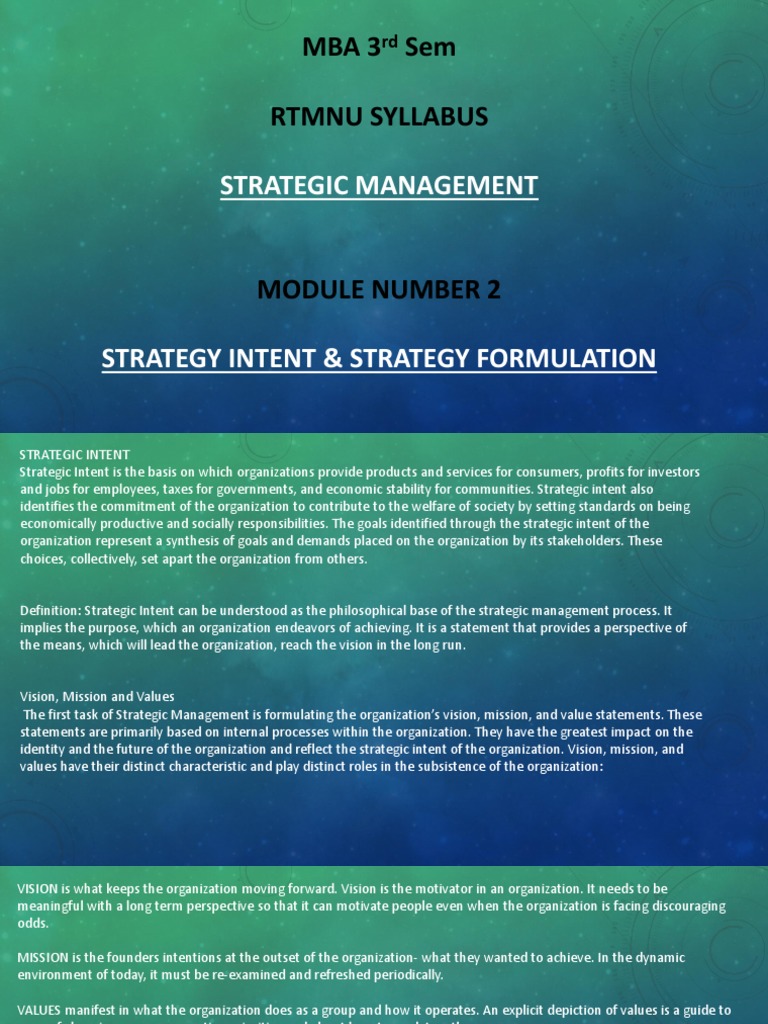 Strategic Management Module 2 PDF | PDF | Swot Analysis | Strategic ...