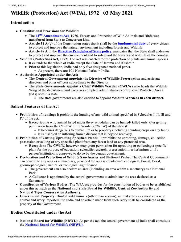 WildLife Protection Act 1972 | PDF WildLife Protection Act 1972 | PDF