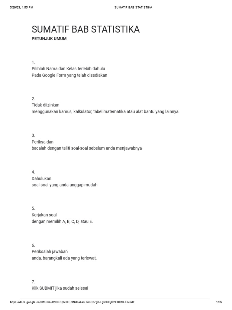 Sumatif Bab Statistika - Google Formulir PDF | PDF