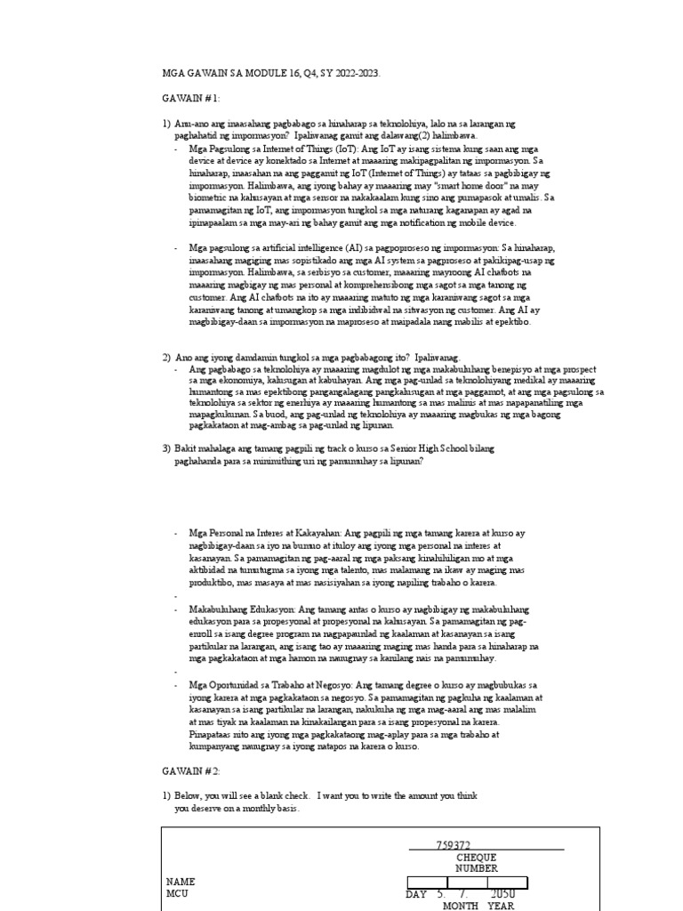 Mga Gawain Sa Module 16-Q4-Sy2022-2023. | PDF