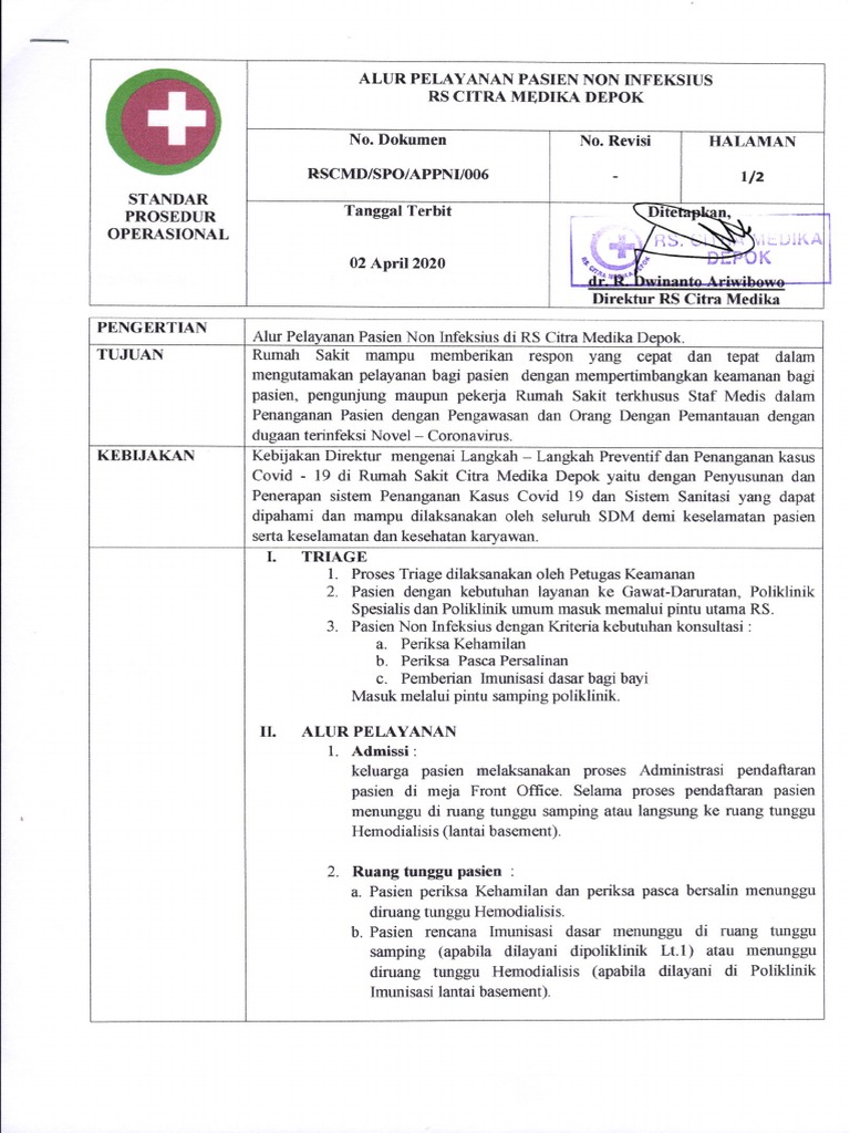 2. SPO ALUR PELAYANAN PASIEN NON INFEKSIUS | PDF