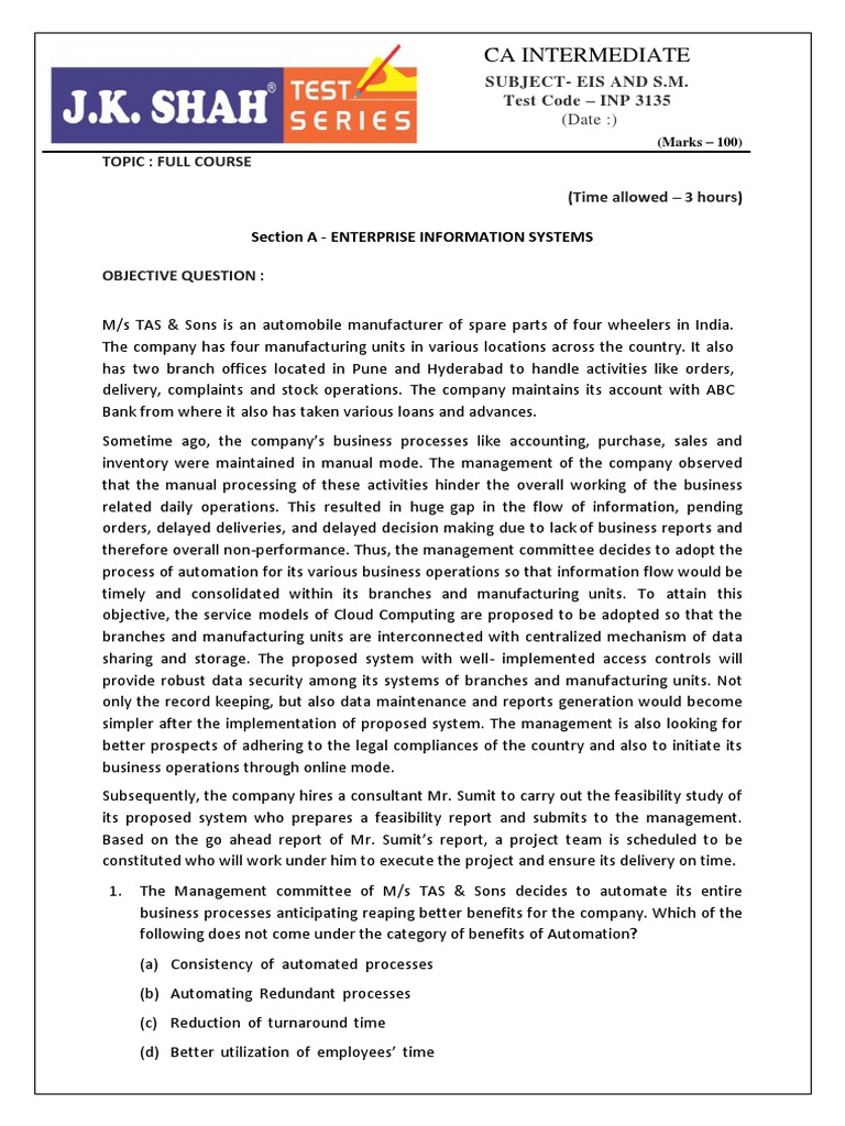 Inp 3135 - Eis and SM - Question Paper | PDF | Software As A Service | Cloud Computing