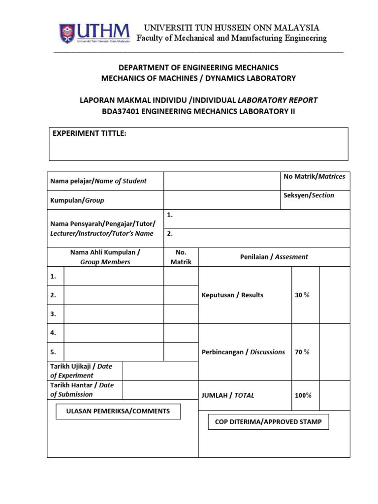 Engineering Lab Report Cover Page | PDF