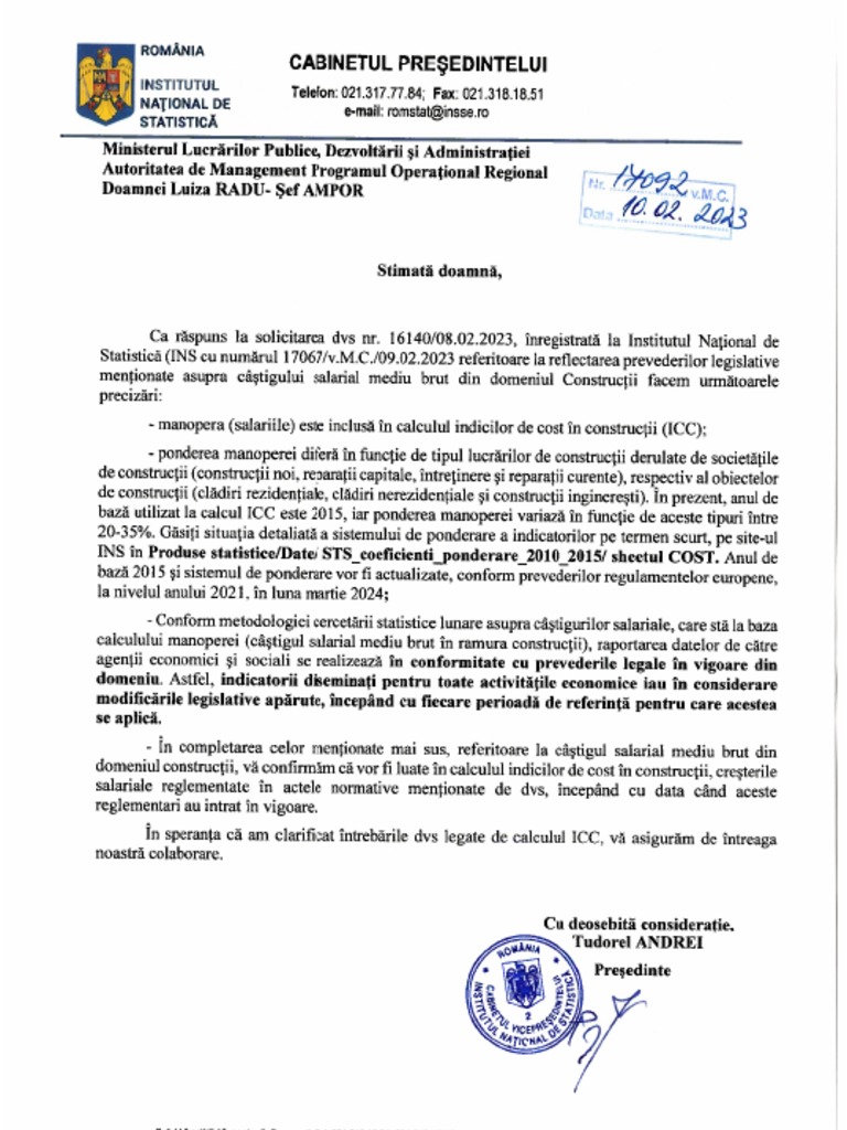 Raspuns INS Solicitare MLPDA-AMPOR | PDF