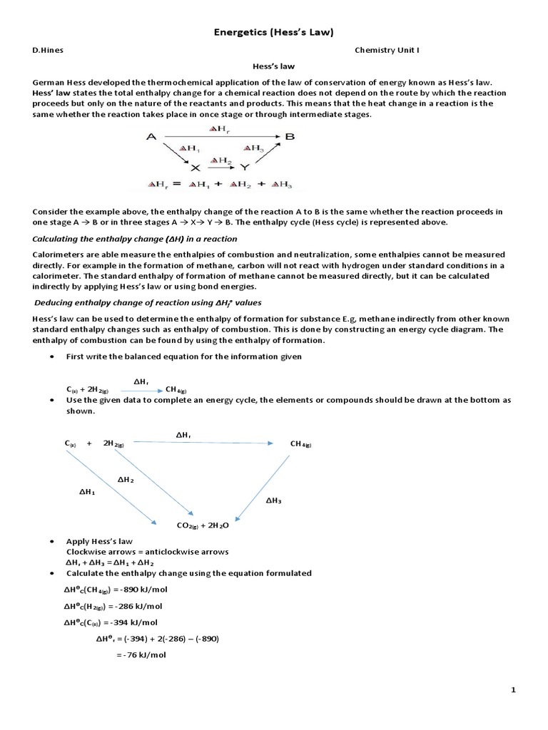 B Energetics (Hess - S Law) Chemistry Unit I. | PDF | Science ...