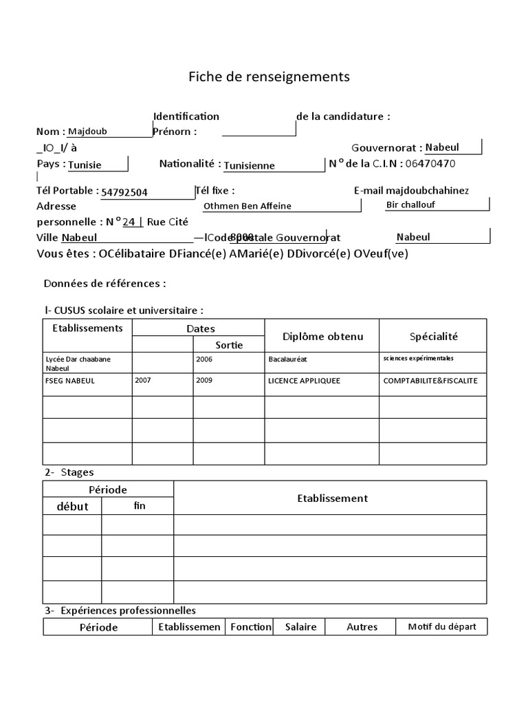 Fiche de Renseignement | PDF