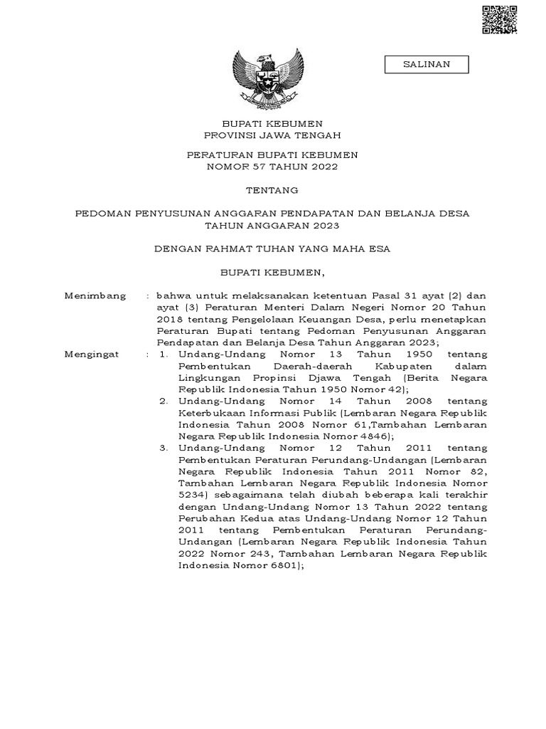 Perbup 57-2022 | PDF